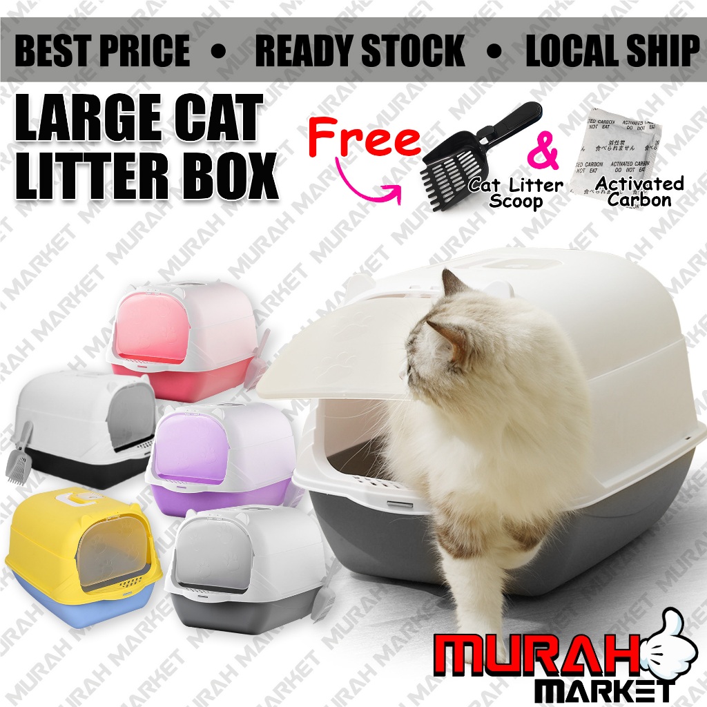 Cat Litter Box Large Size Pet Covered Litter Toilet Box Bekas Pasir ...