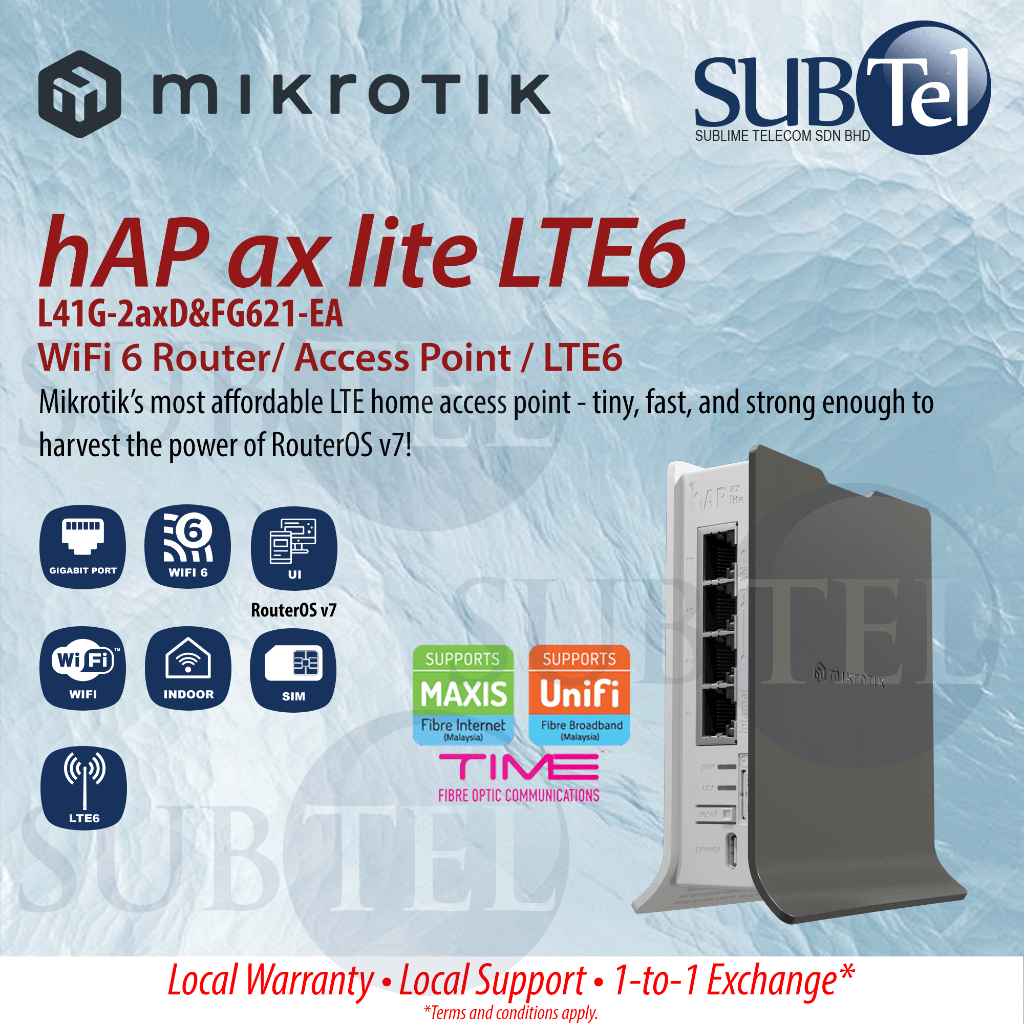 Mikrotik L41G-2axD&FG621-EA (hAP ax Lite LTE6) WiFi6 AP LTE6 RouterOSv7 ...