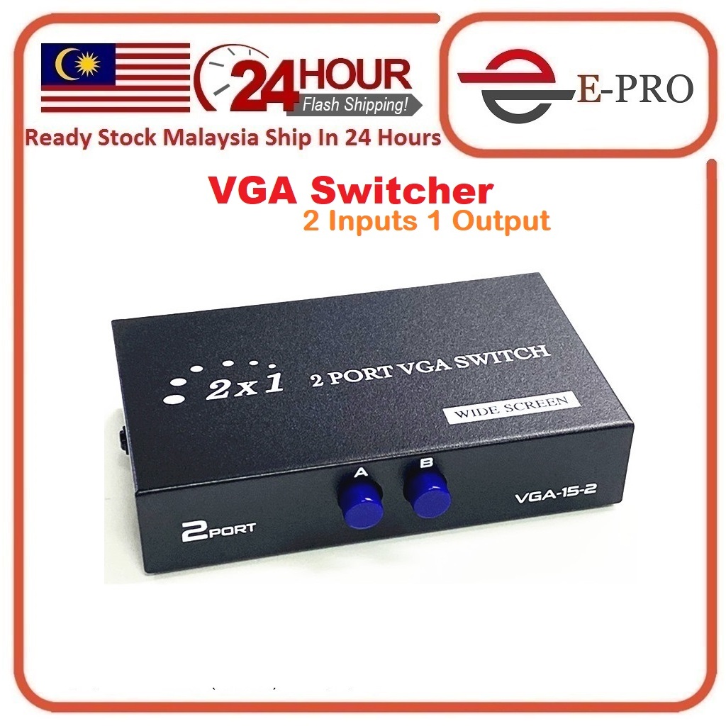 VGA Switch Box 2 Port VGA SVGA Monitor Sharing Switch Box 2 In 1 Out ...