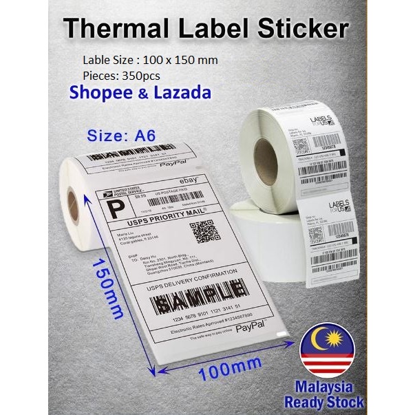 A6 Thermal Sticker (E-commerce AirWayBill Sticker) 100 x 150mm (350pcs ...