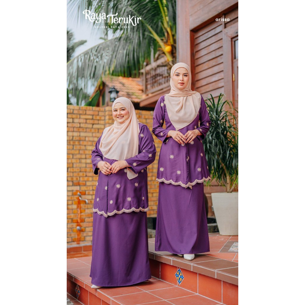 Baju Kurung Sulam Bunga Purple Saiz S-6XL Plus Size Raya Baju Raya ...