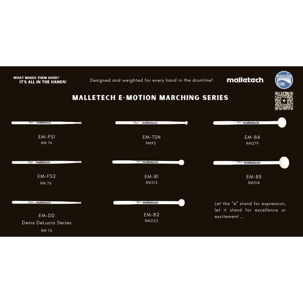 MALLETECH eMotion Series Marching Drum Sticks (Snare / Bass / Tenor) | Shopee Philippines