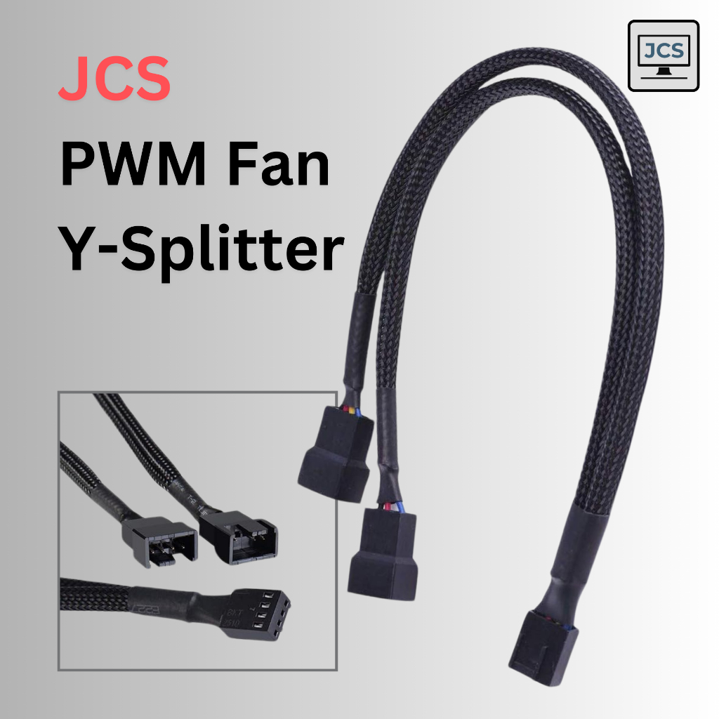 JCS 4 Pin PWM Fan Y Splitter 1 to 2 Way Extension Sleeved Cable 30CM ...