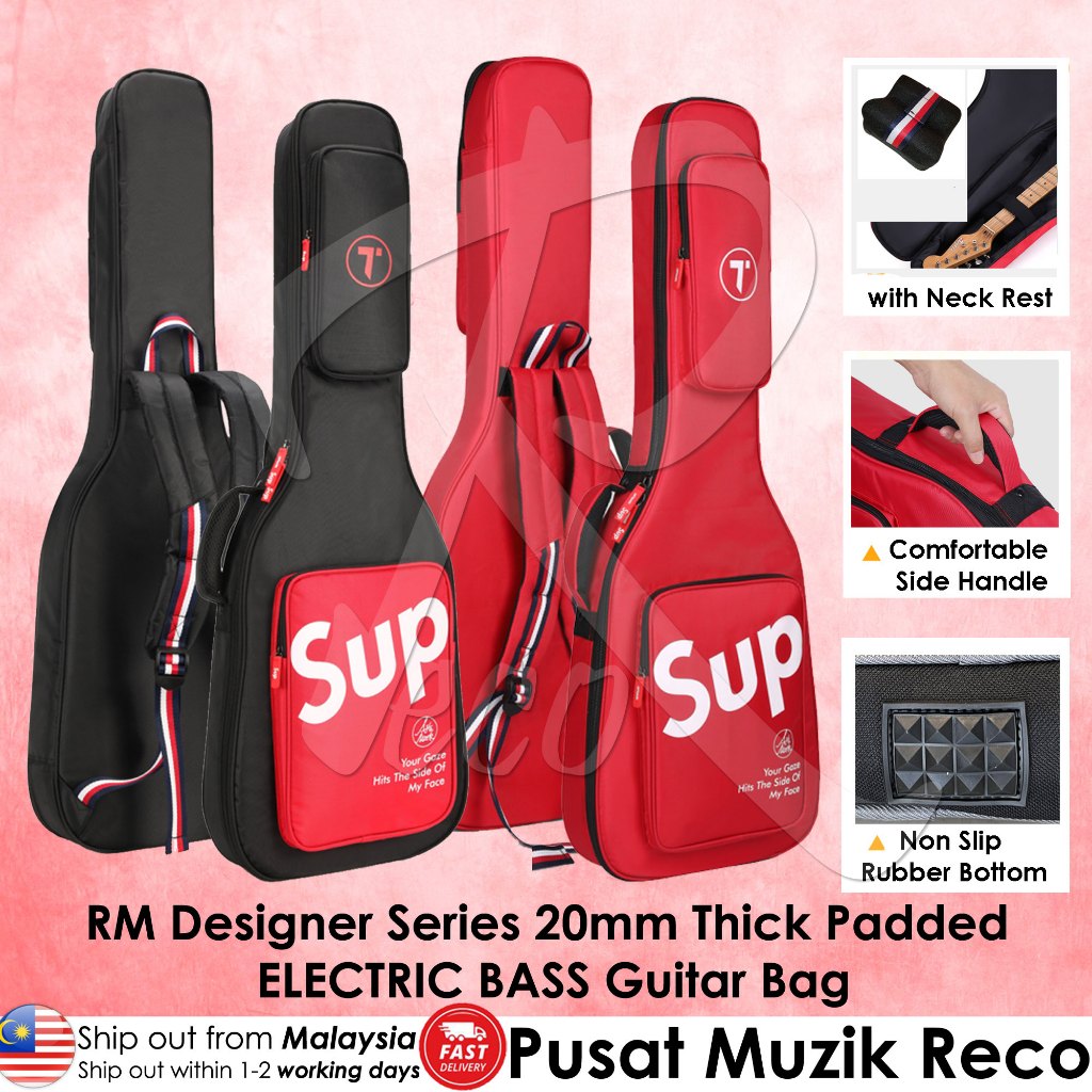 RM 20mm Thick Padded ELECTRIC BASS Guitar Bag with Neck Rest Designer ...