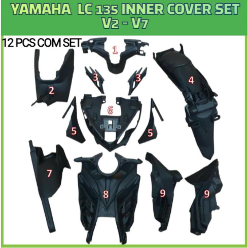LC135 NEW V2 V3 V4 V5 V6 V7 YAMAHA COVER HITAM BLACK INNER COVER FULL COMPLETE SET 12 PCS ( HLD ...