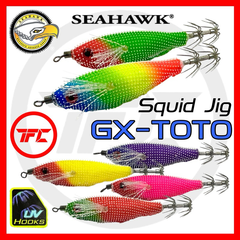 SEAHAWK GX-TOTO SQUID JIG Egi Meister 65mm 75mm Candat Sotong Eging Mabang UV Glow Luminous ...
