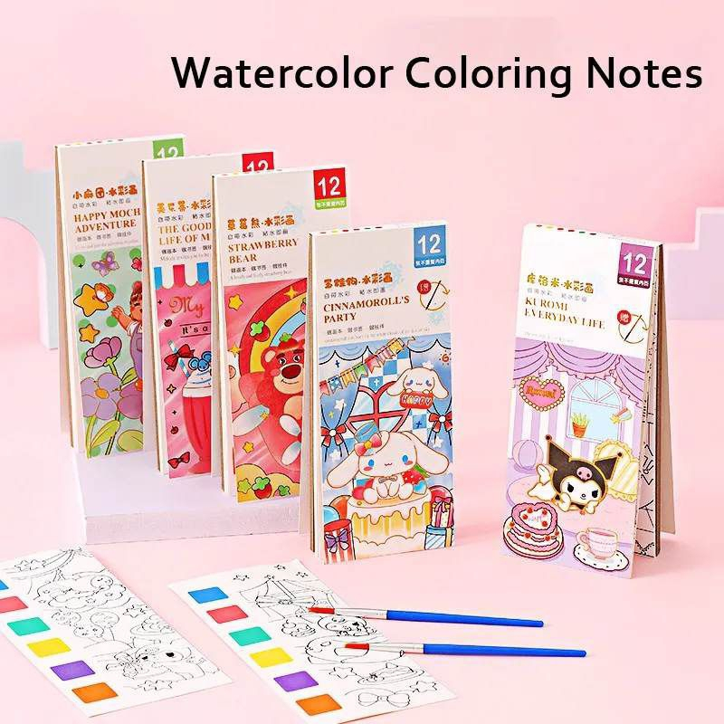 Children Watercolor Painting Book DIY Coloring Graffiti Book 12 Pages ...
