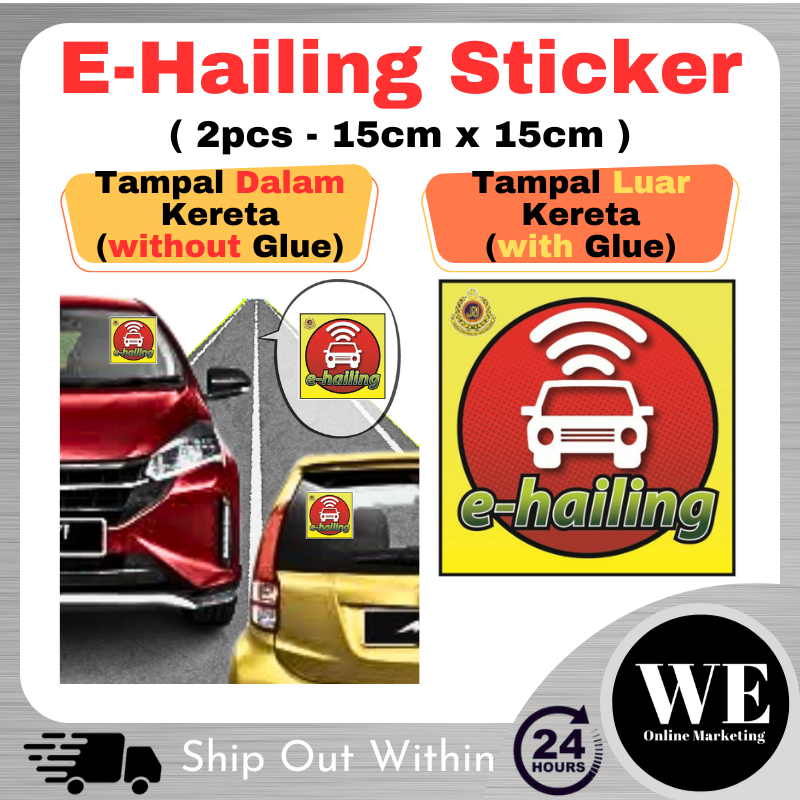 2pcs E-Hailing Sticker - Stiker Pelekat Tampal Dalam Luar Kereta With ...