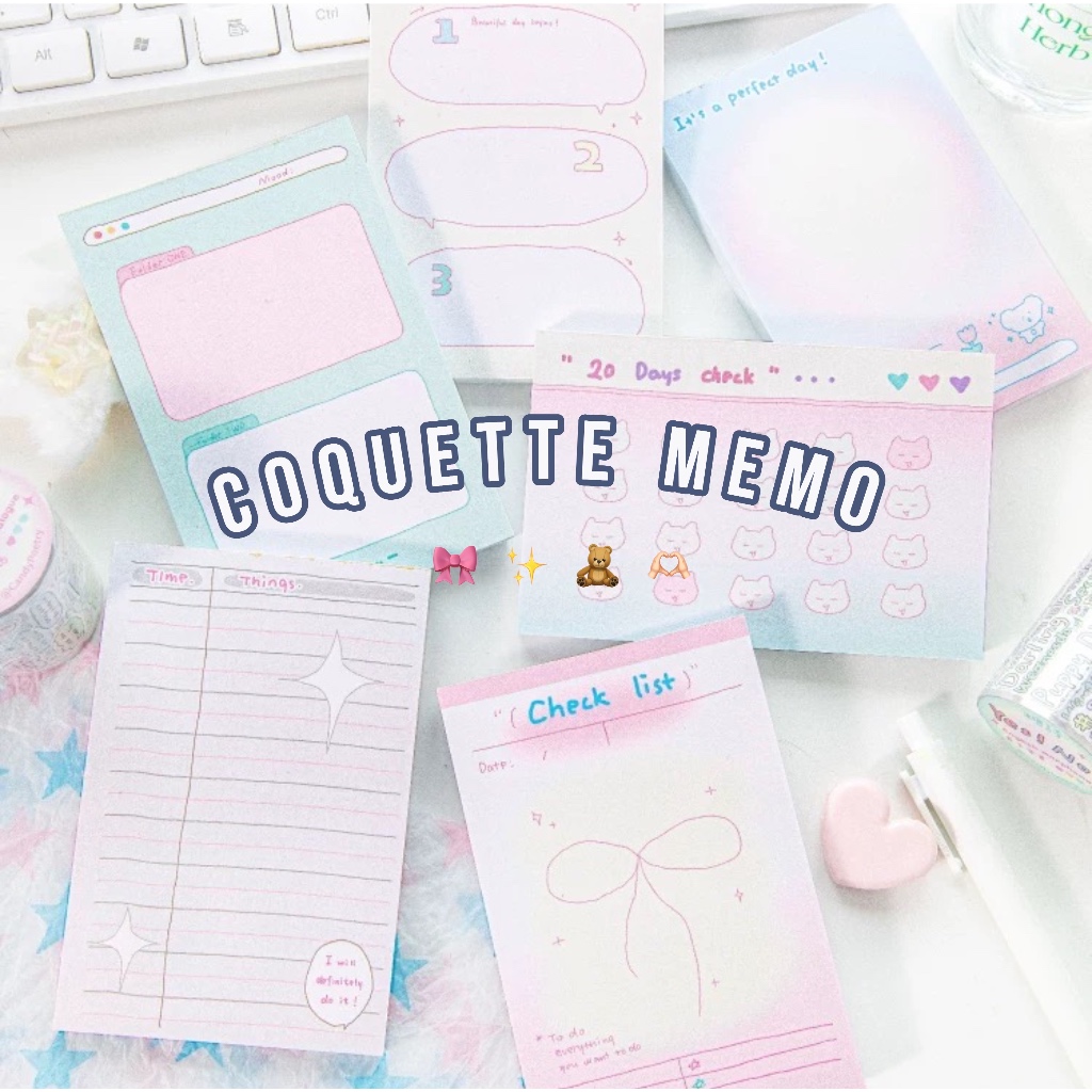 03 coquette aesthetic bows notepad memo / record series korean style ...