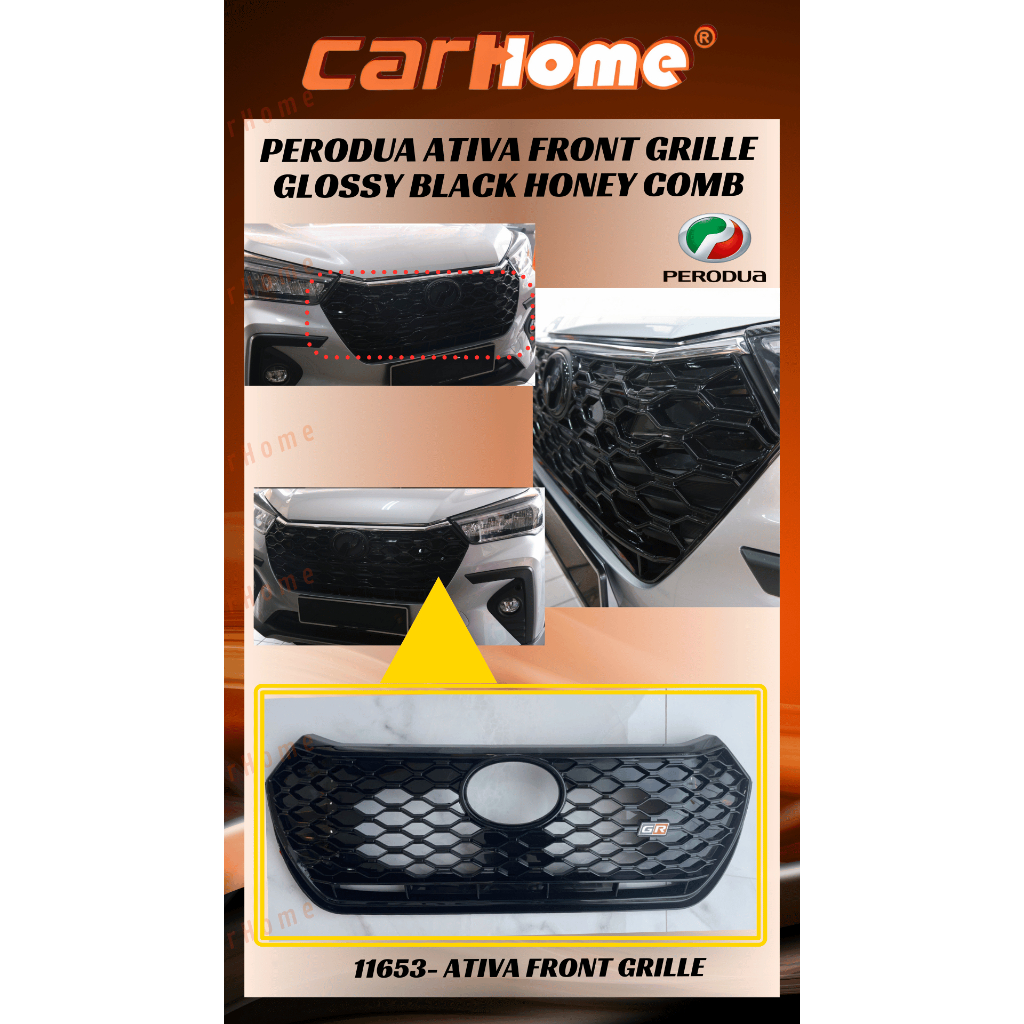 Perodua Ativa Front Grille Glossy Black Honey Comb design | Shopee ...