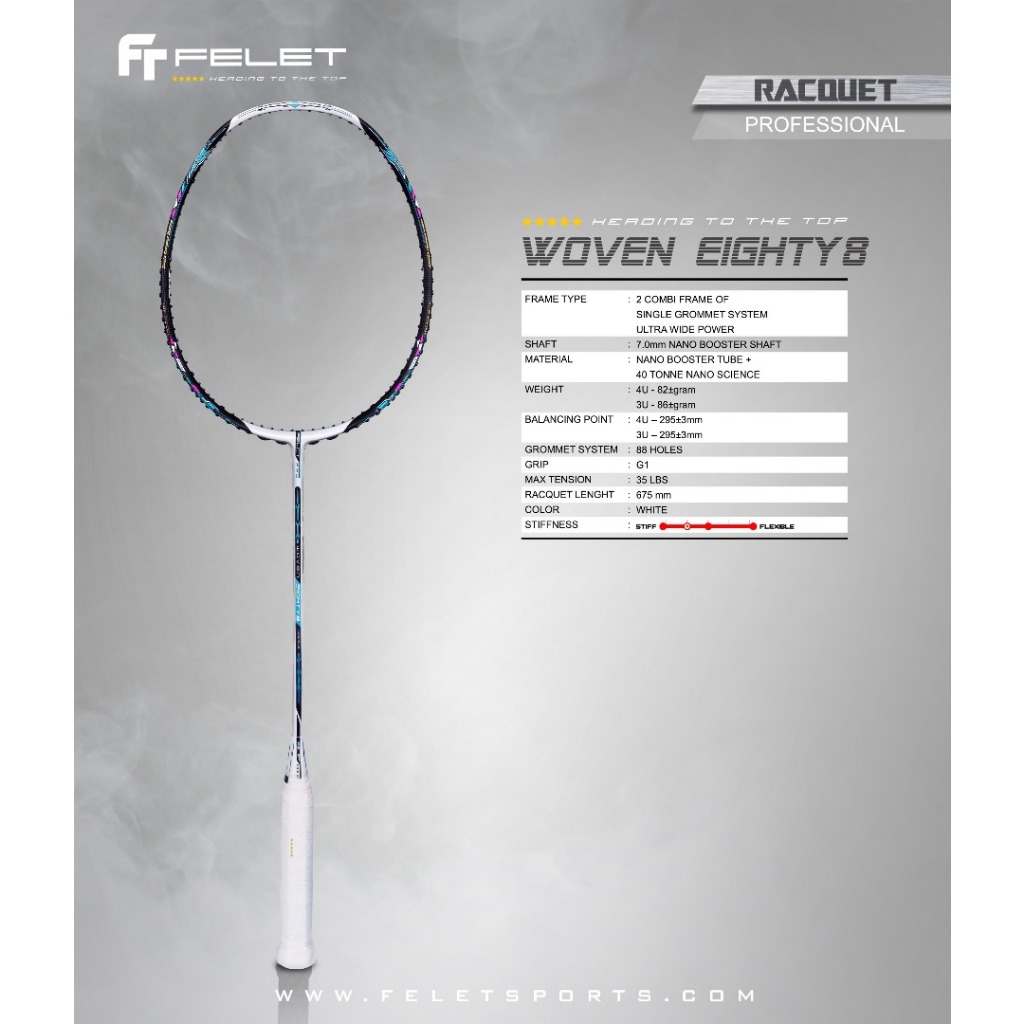 FELET Badminton Racket Woven Eighty8 (No Stringing) | Shopee Philippines
