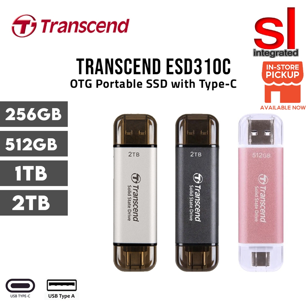 Transcend ESD310C Portable SSD - Black/Silver/Pink (256GB/512GB/1TB/2TB ...