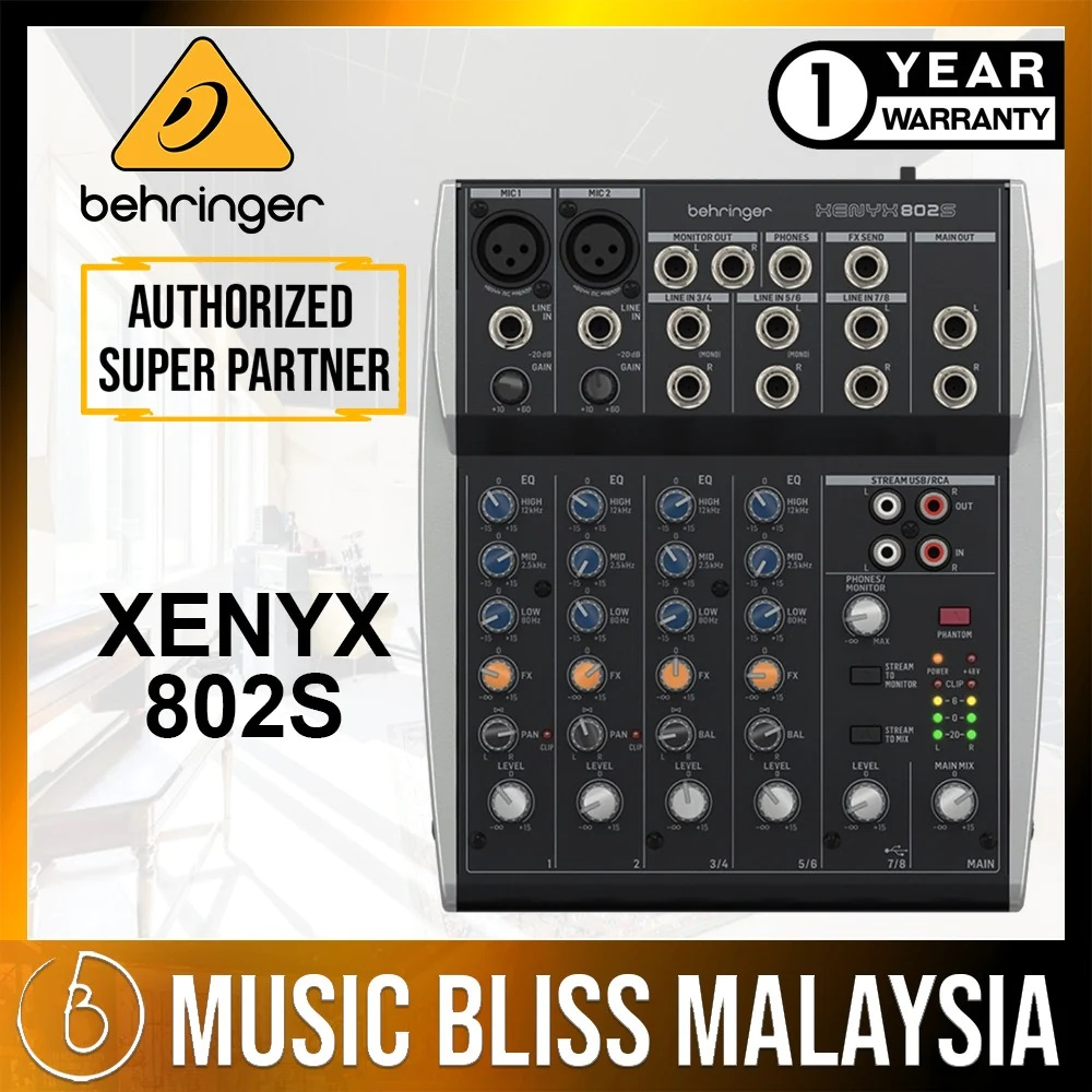 Behringer XENYX 802S Premium Analog 8-Input Mixer with USB Audio ...
