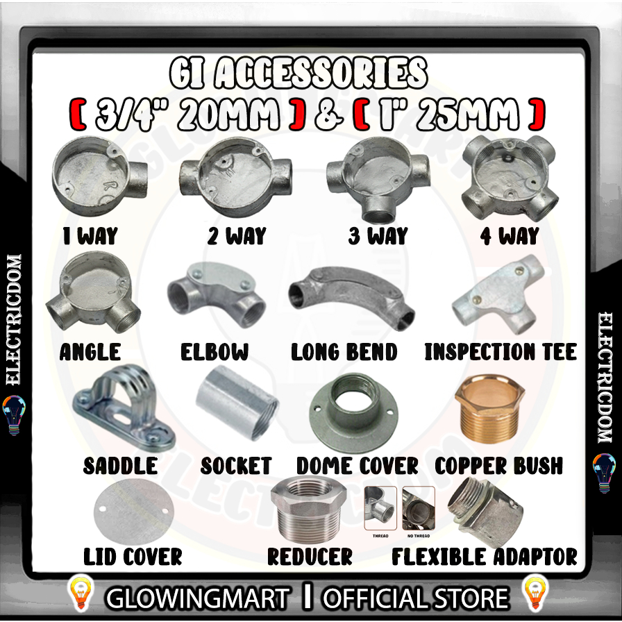 20MM 3/4" / 25mm 1" GI Conduit Fitting THREAD/ NO THREAD - TEE BOX ...