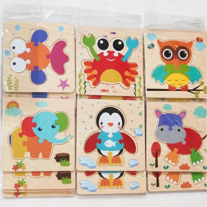 Wooden Jigsaw Puzzle Building Blocks Animal Penguin Crabs Puzzle ...