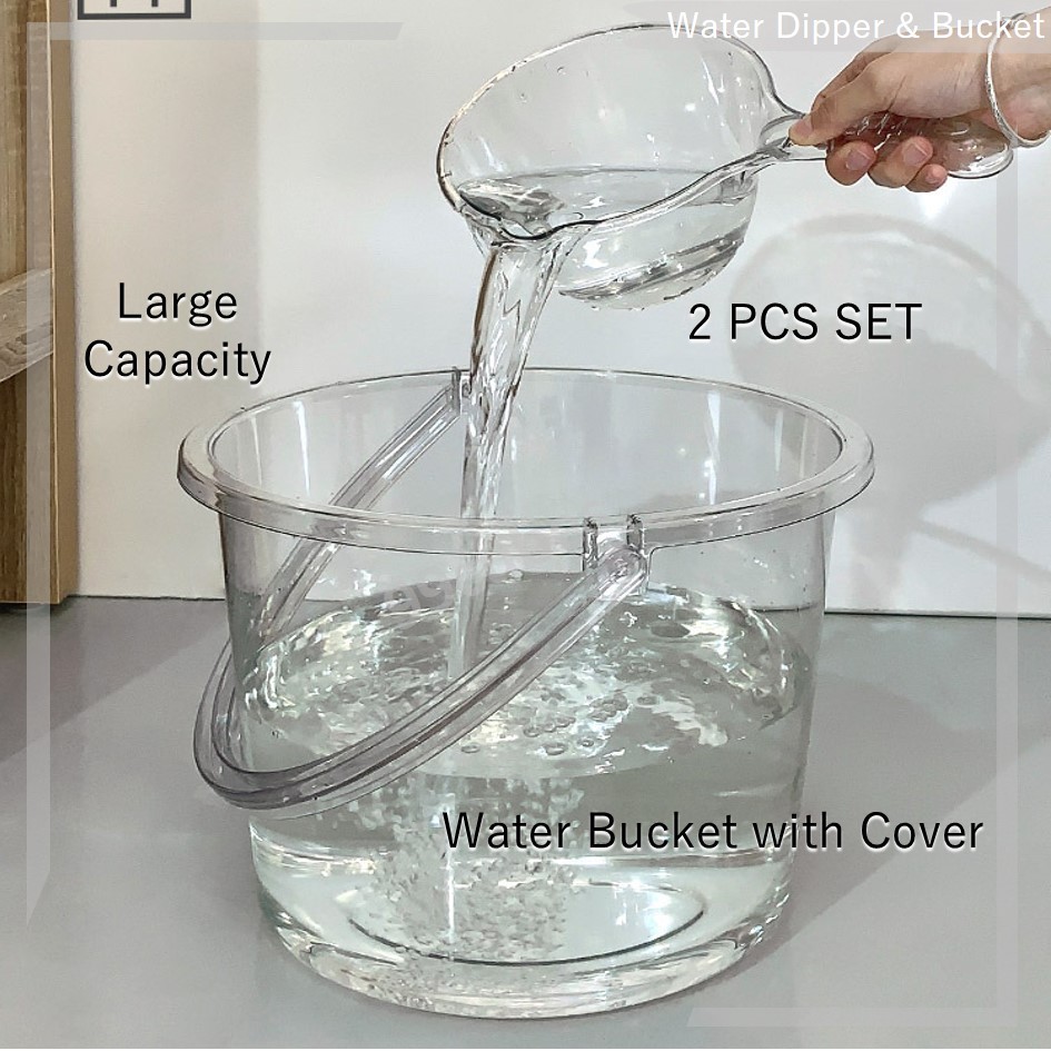 Water Dipper Ladle Transparent Water Bucket with Cover Set Bathroom ...
