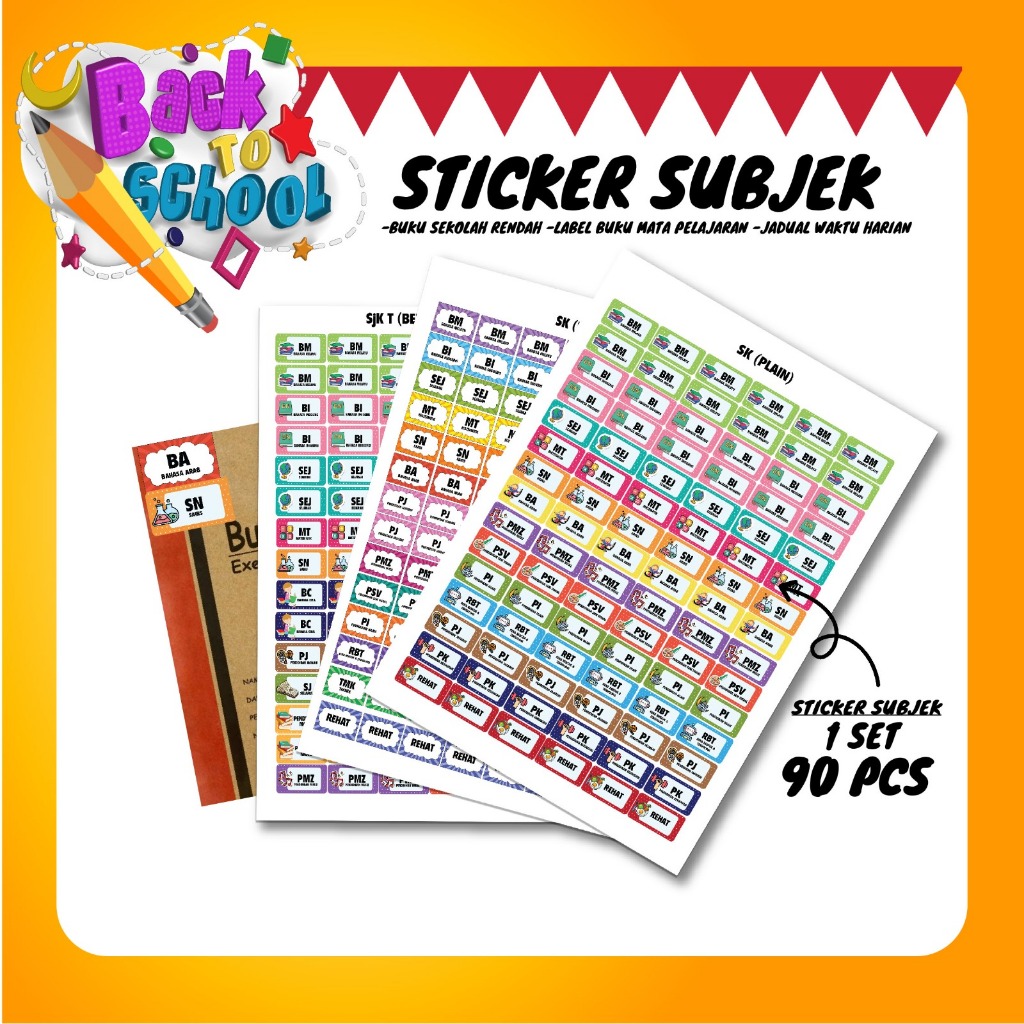 MATA Primary School Book Subject Stickers Subject Label Stickers ...