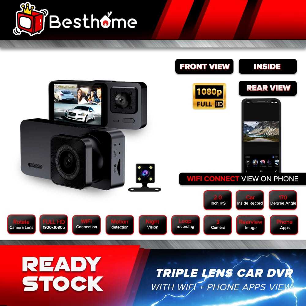First Dashcam+Carplay New 2024 Model Wifi Touch Screen Three Camera Lens HD Car Recorder CarCam ...