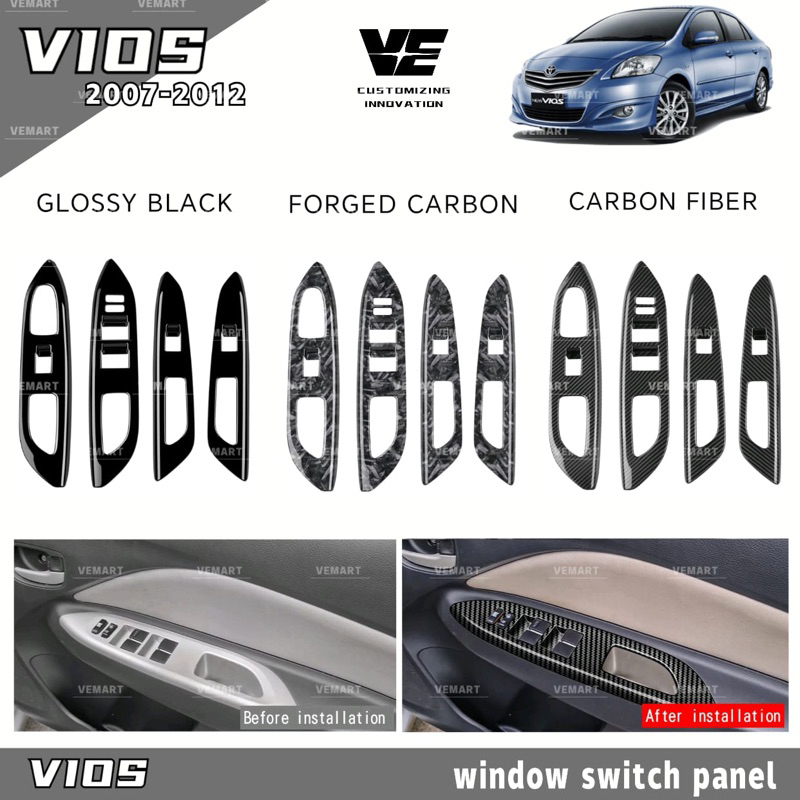 Vemart toyota vios dugong ncp93 2008-2013 carbon fiber car power window ...