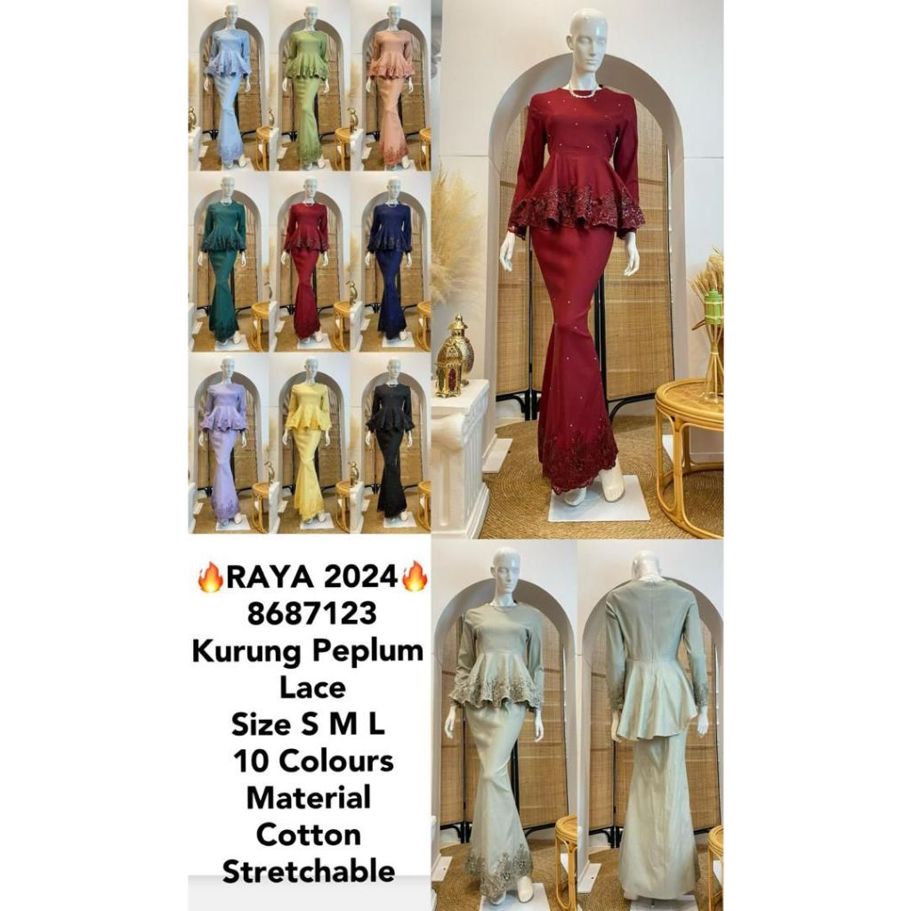 BAJU RAYA 2024 KURUNG PEPLUM LACE | Shopee Philippines