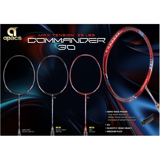 Apacs Commander 30【FRAME OR INSTALL STRING 4-knot+Overgrip】 Badminton ...