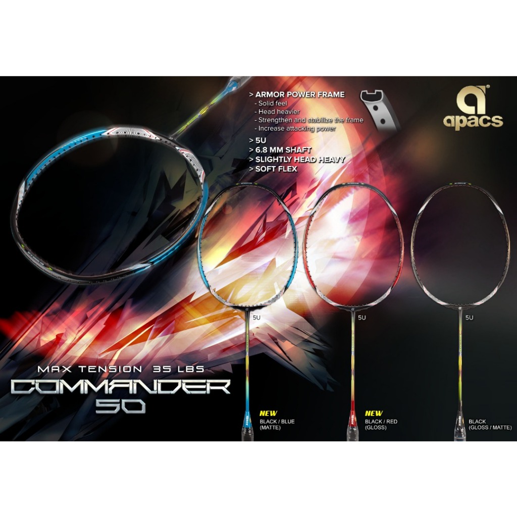 Apacs Commander 50【FRAME OR INSTALL STRING 4-knot+Overgrip】 Badminton ...