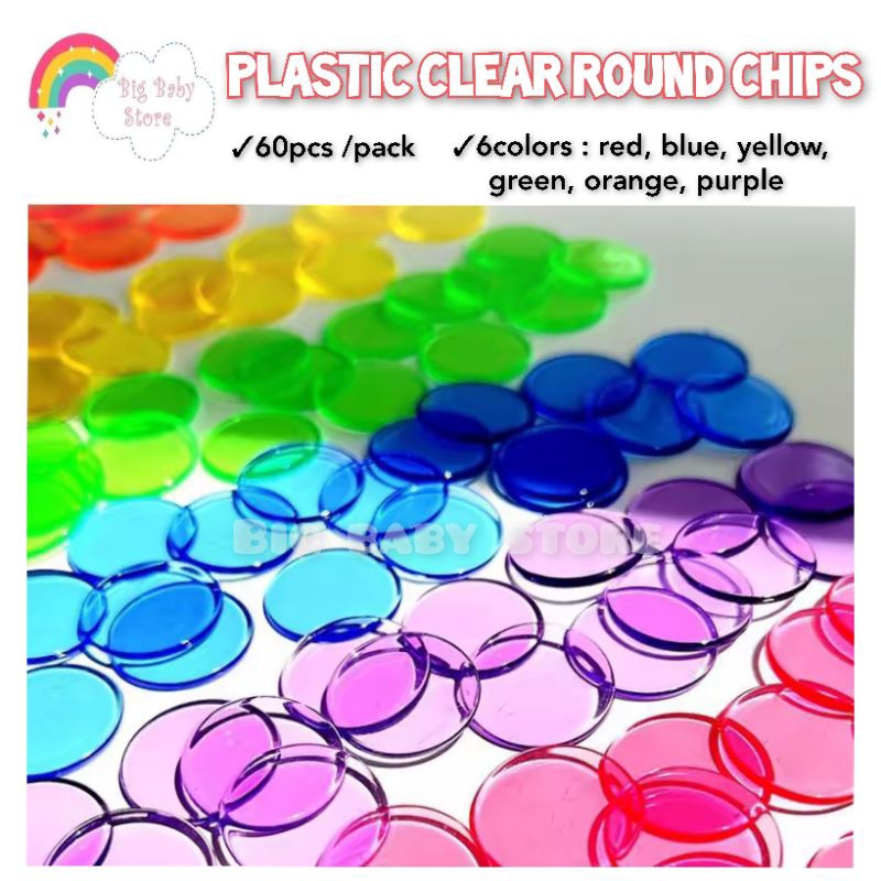 25mm Transparent Colored Round Chip Plastic clear Counting Chips Math ...
