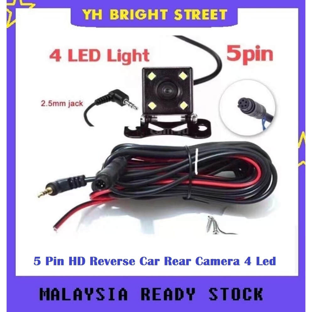 5 Pin HD Reverse Car Rear View Camera 4LED Night Vision Angle Wide ...