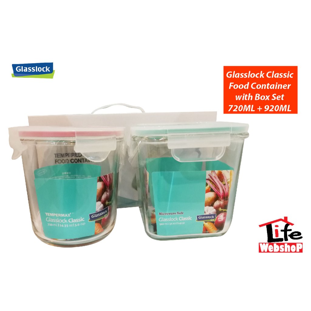 GLASSLOCK FOOD CONTAINER ( 920ml + 720ml ) WITH BOX SET | Shopee ...