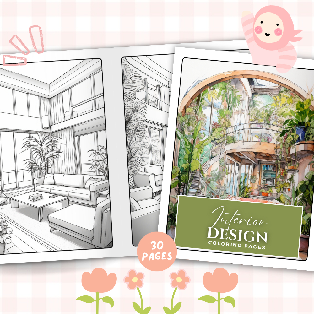 [Kertas Mewarna] Interior Design Coloring Pages, 30 Pages Coloring ...