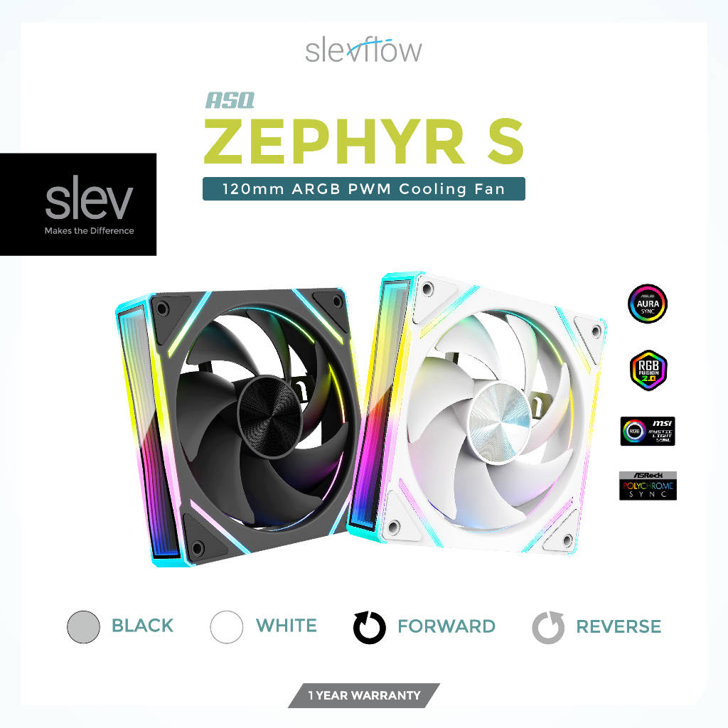 Slevflow ASQ Zephyr S PWM aRGB 12cm Fan (Forward/Reverse) | Shopee Philippines