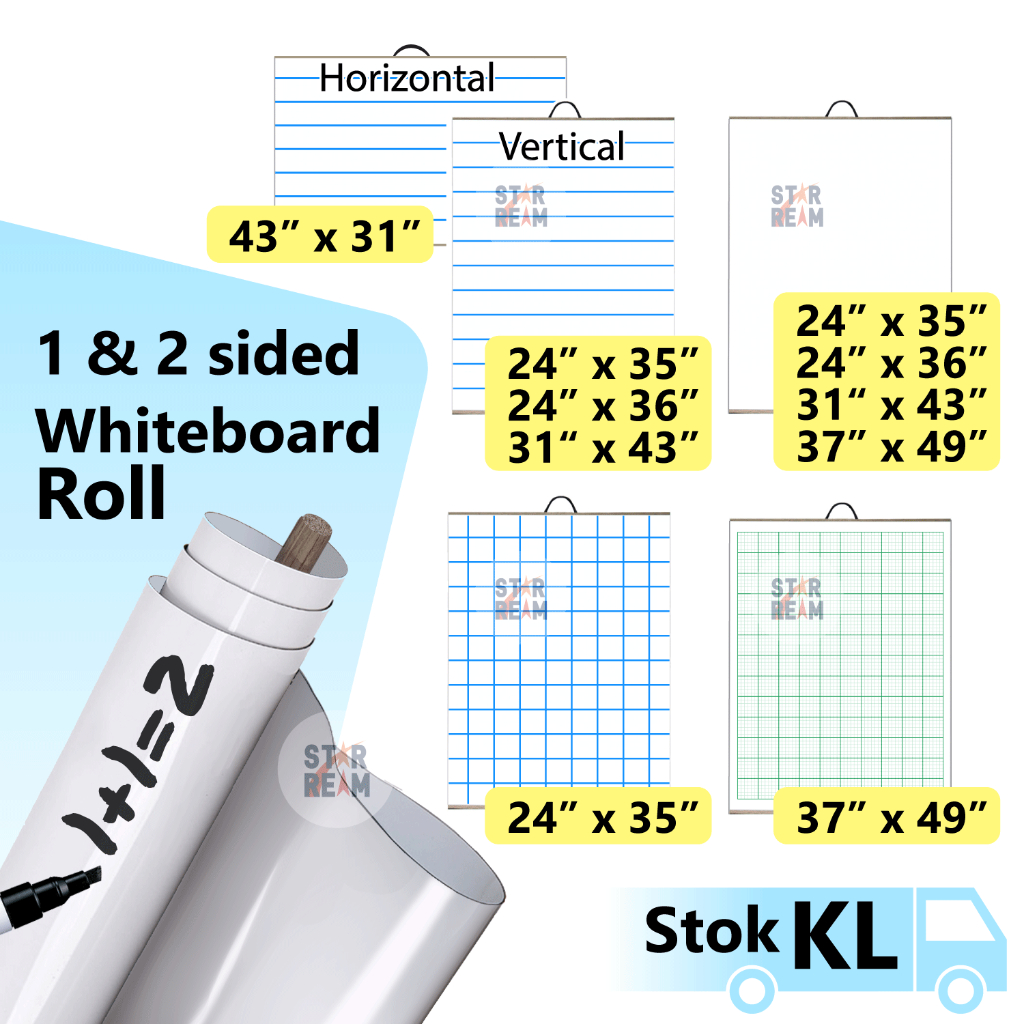 Portable Whiteboard Roll Reusable 1sided, 2sided 24”X35”/24”X36”/31”X43 ...