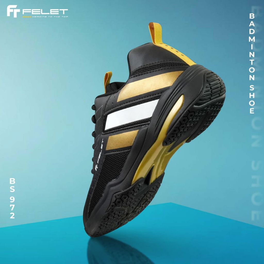FELET BADMINTON SHOES BS 972 (BLACK/GOLD) (FOC SOCK) | Shopee Philippines