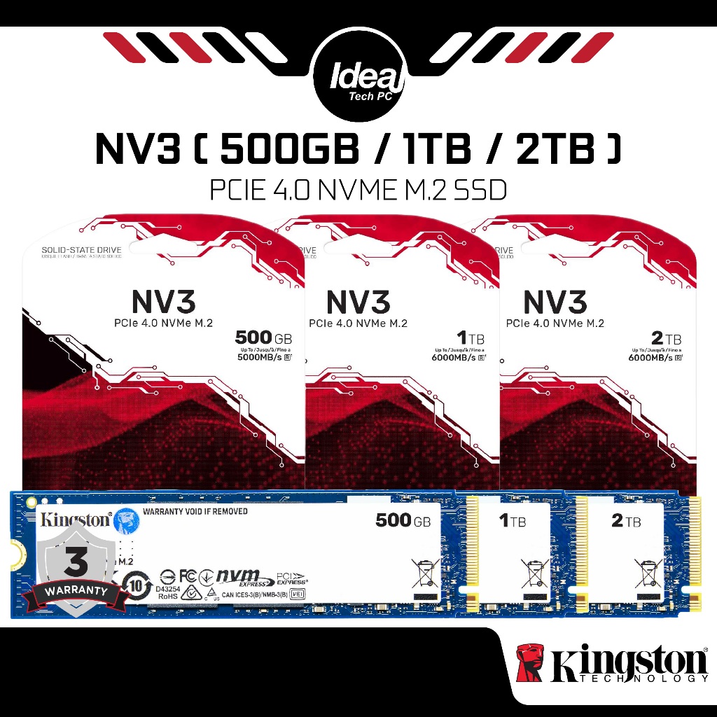 KINGSTON NV3 500GB / 1TB / 2TB Up to 6000MB/s Reading / 5000MB/s PCIe Gen4 NVMe M.2 SSD Writing ...