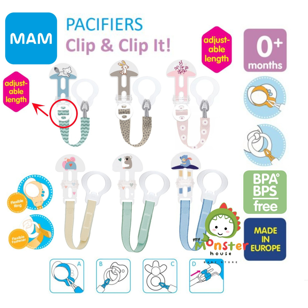 MAM Pacifier Clip & Clip It! Baby Pacifier Holder (0+ Months) | Shopee ...