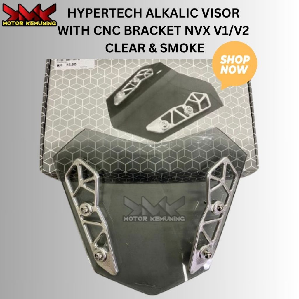 HYPERTECH ALKALIC VISOR WITH CNC BRACKET NVX V1/V2 CLEAR / PUTIH ...