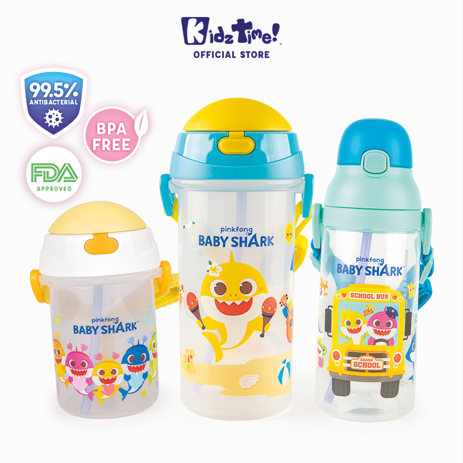 Pinkfong Baby Shark Kids Cartoon Water Bottle BPA Free Children Water Bottle with Straw (380ml ...