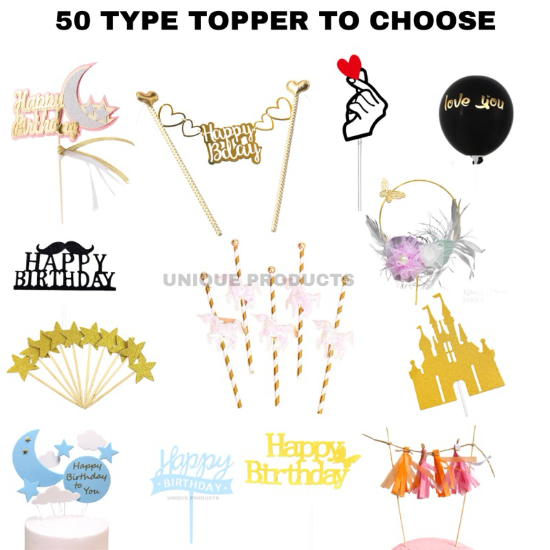 50 Types Cake Topper Kek Hiasan Birthday anniversary wedding baby ...