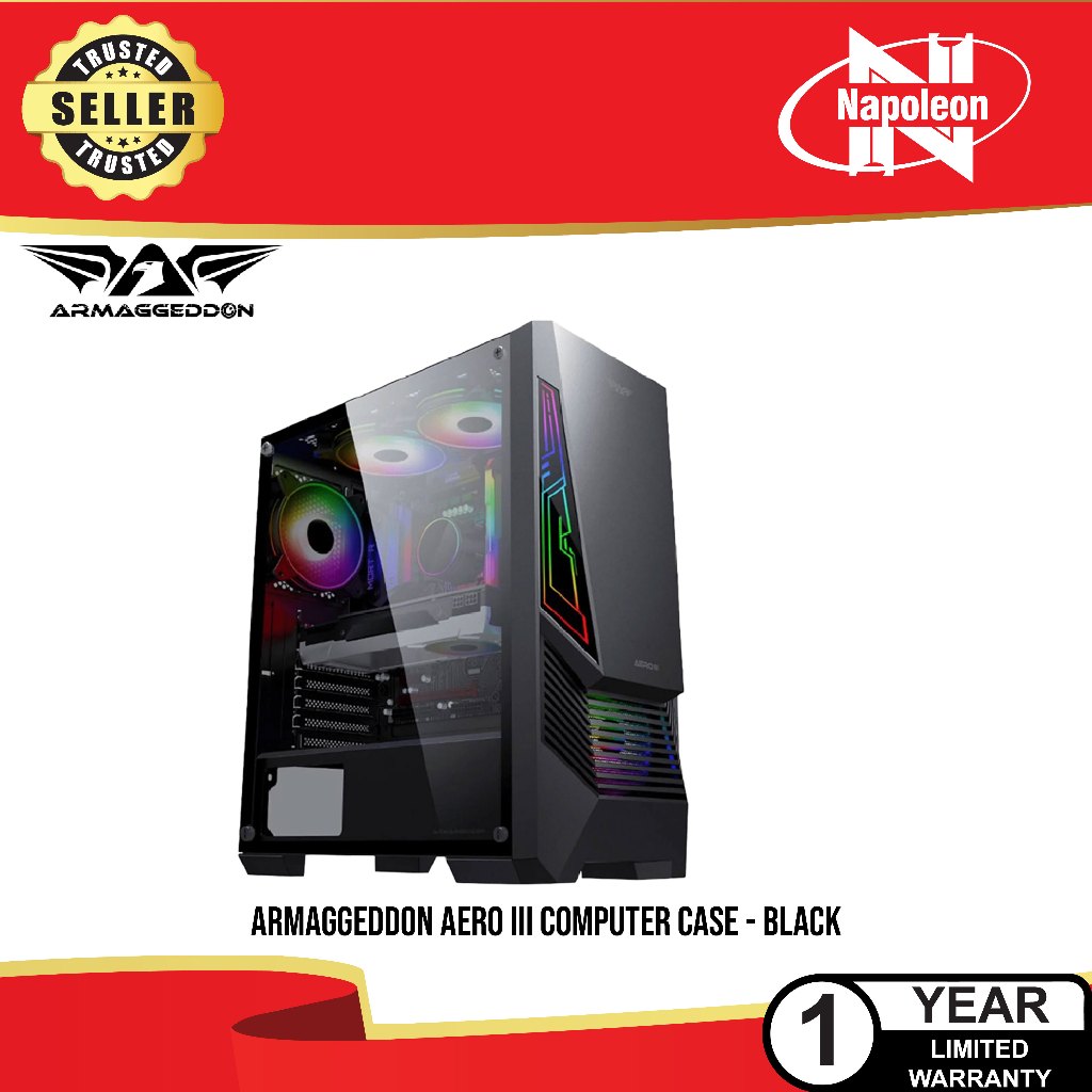 ARMAGGEDDON AERO III COMPUTER CASE - BLACK (FREE 3 RGB FANS) | Shopee ...