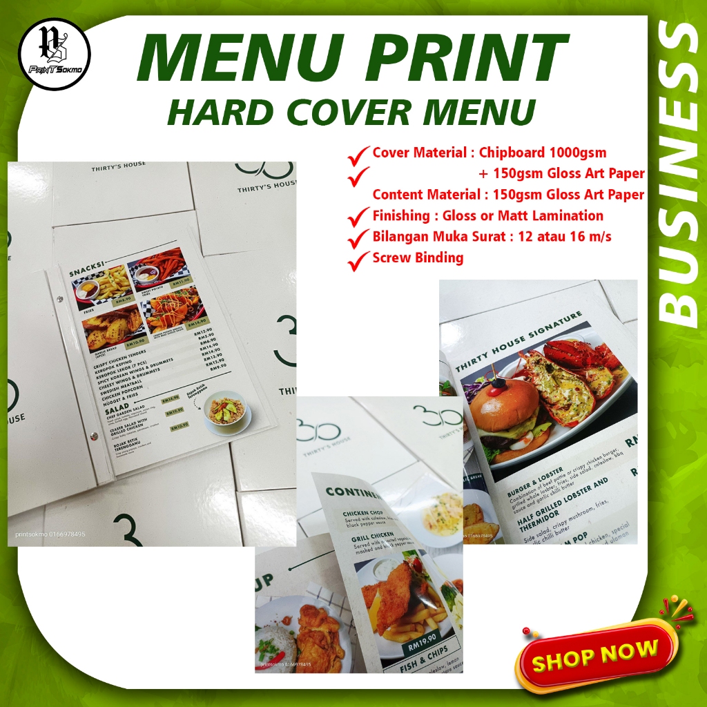 Menu Printing Hard Cover Keras Size A4 Restaurant Food Drink Gloss or ...