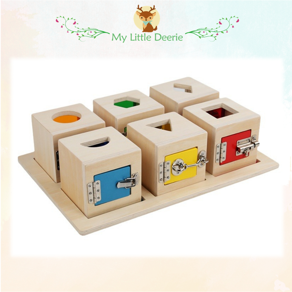 6 in 1 Wooden Montessori Busy Box Lock & Latch Life Skills Fine Motor ...