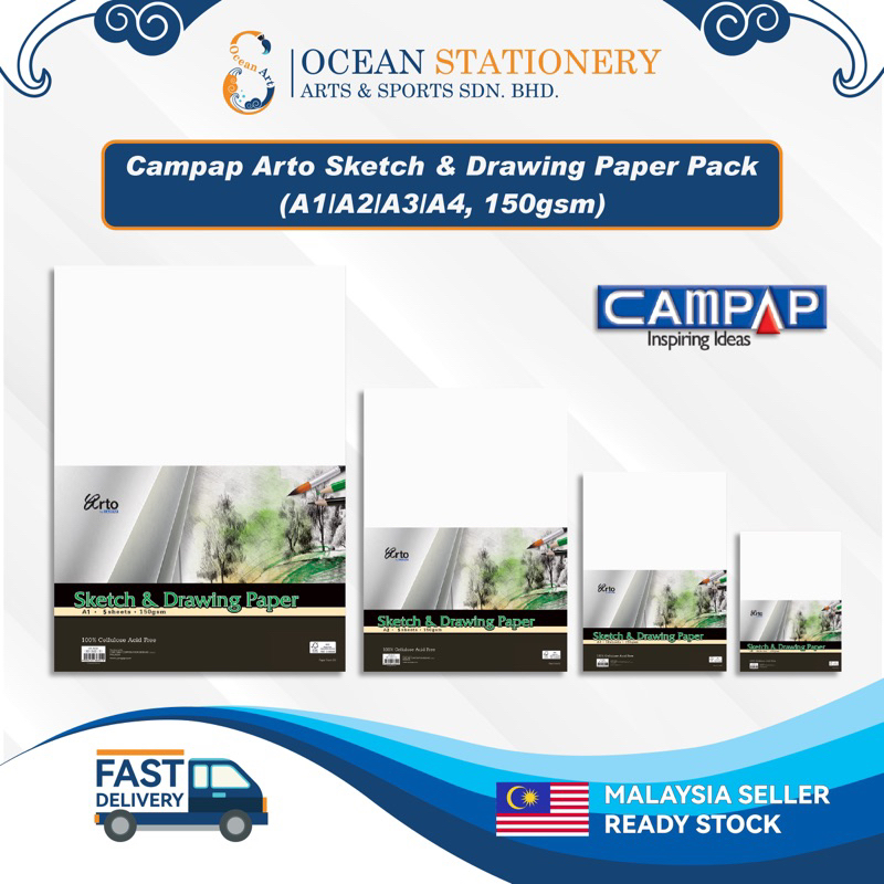 Campap Arto Sketch & Drawing Paper 150gsm - A4/A3 / A2 /A1 Size ...