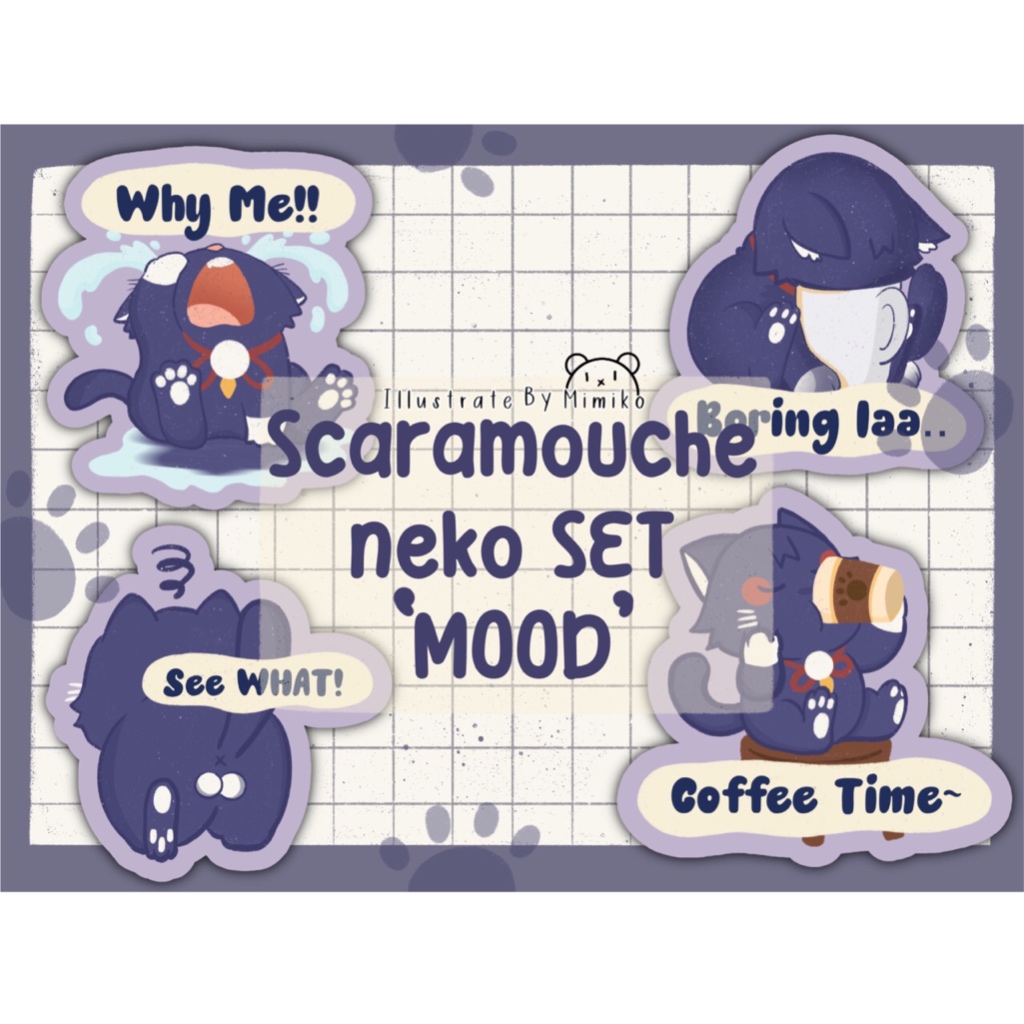 Genshin Impact Scaramouche Meow Neko Wanderer Sticker Set Glitter ...