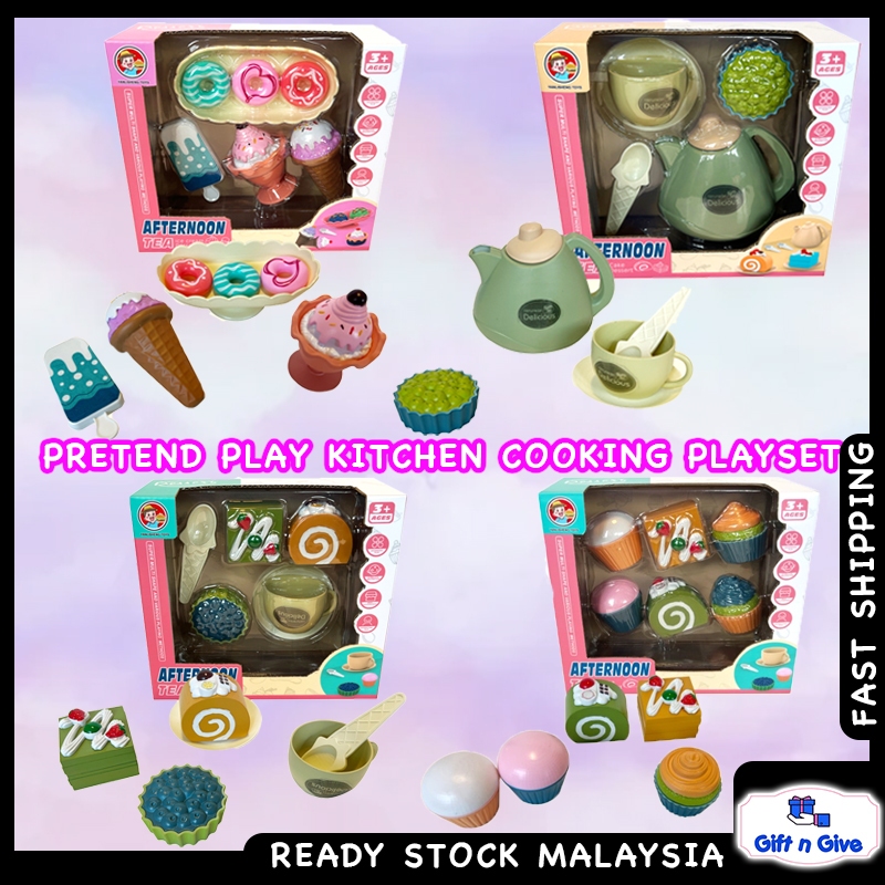 Pretend Play Dessert Cake Ice Cream Afternoon Tea Playset Educational ...