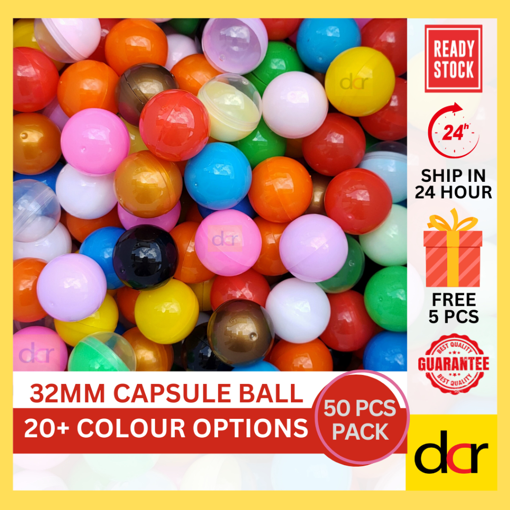 50pcs 32mm Solid Colour Pastel Macaron Colour Transparent Capsule Ball ...