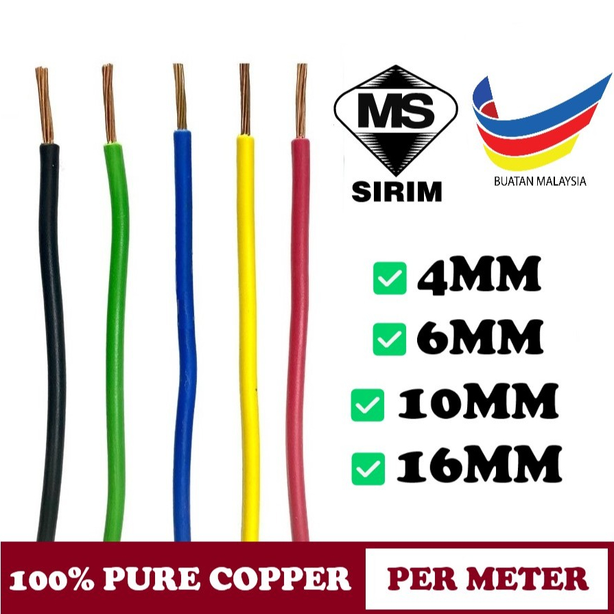 PER METER 4MM 6MM 10MM 16MM PVC Insulated Cable Wire Kabel Elektrik ...