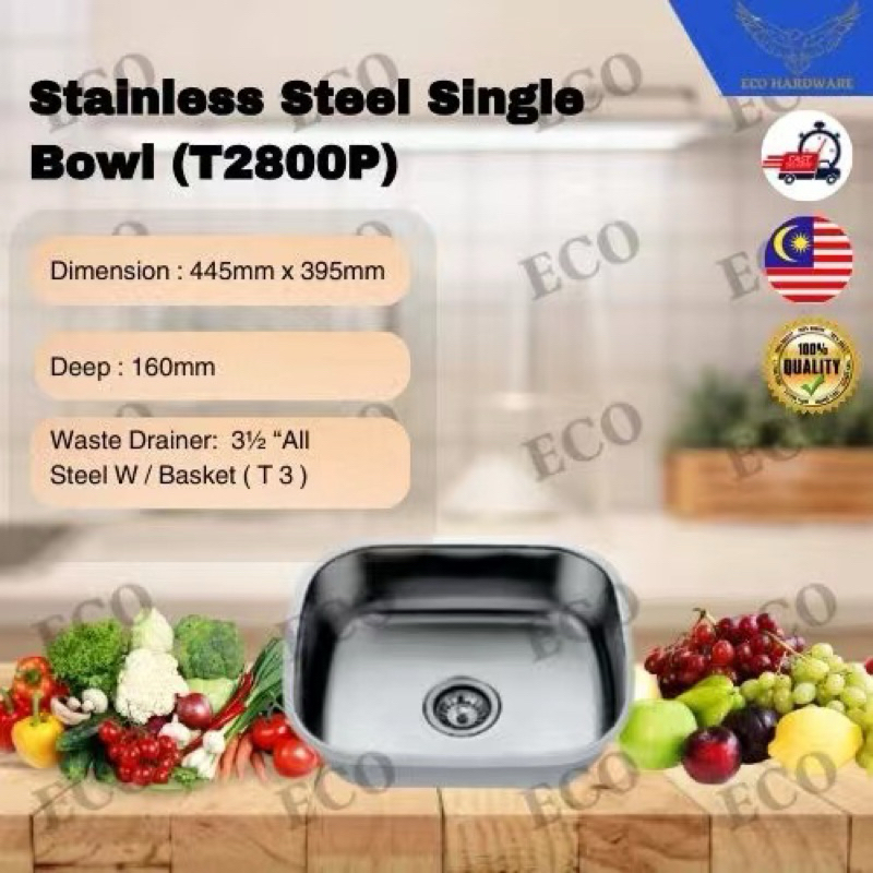 THE 1 T2800P Stainless Steel Kitchen Single Bowl Sink / Sinki Dapur T ...