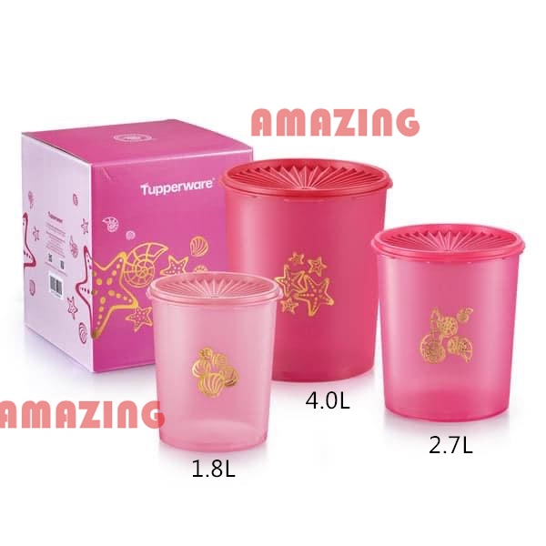 Tupperware Seashells Deco Canister with box/ Food Storage Box/ Airtight Food Storage Container ...