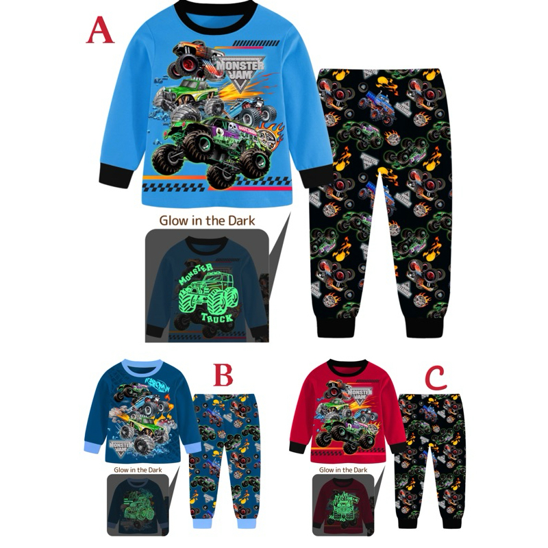 Barbieliya Monster Jam Glow In The Dark Boy Pyjamas | Shopee Philippines