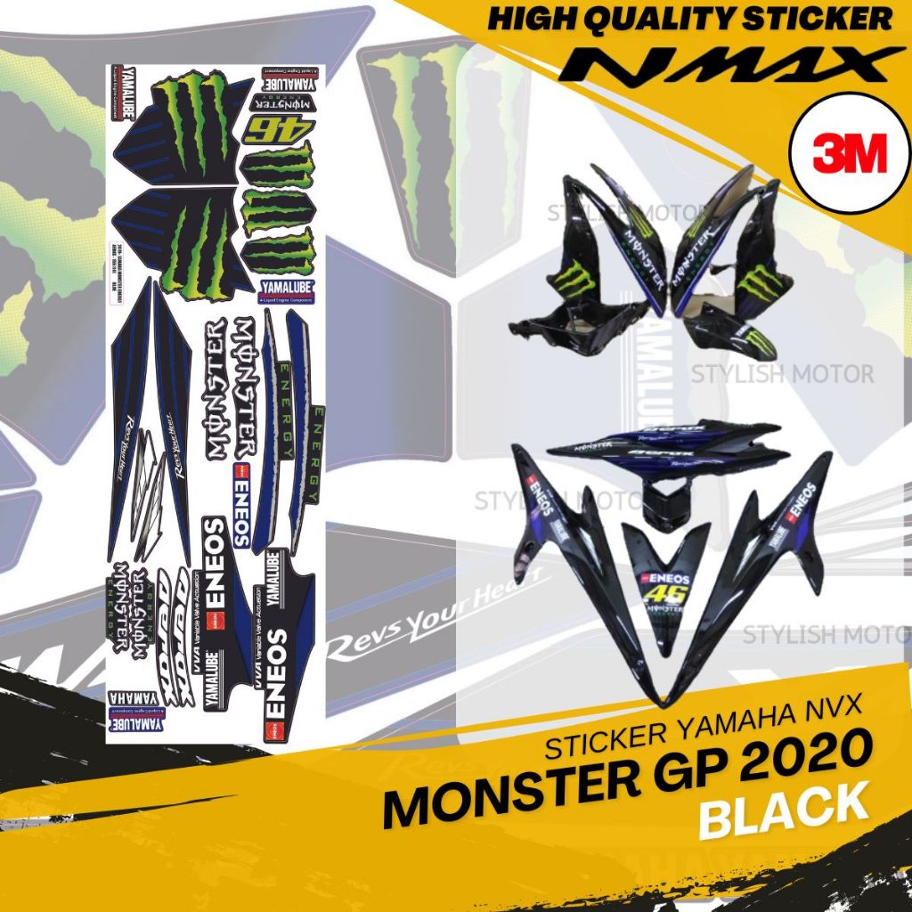 Stripe Yamaha Nvx V1 [ 3M Sticker ] Monster Gp 2020 Black Motorcycle ...